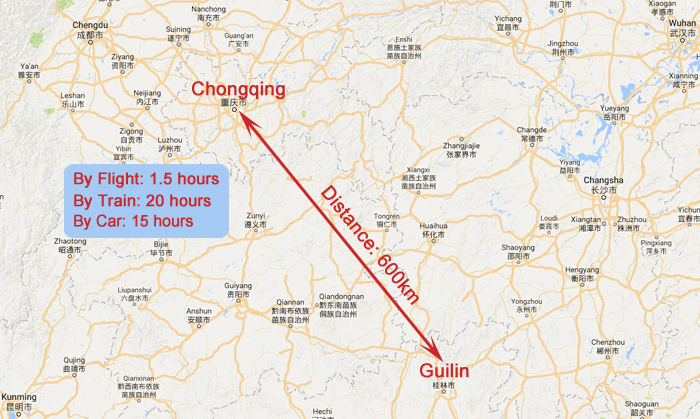 Chongqing to Guilin Distance, Guilin to Chongqing Flights & Trains