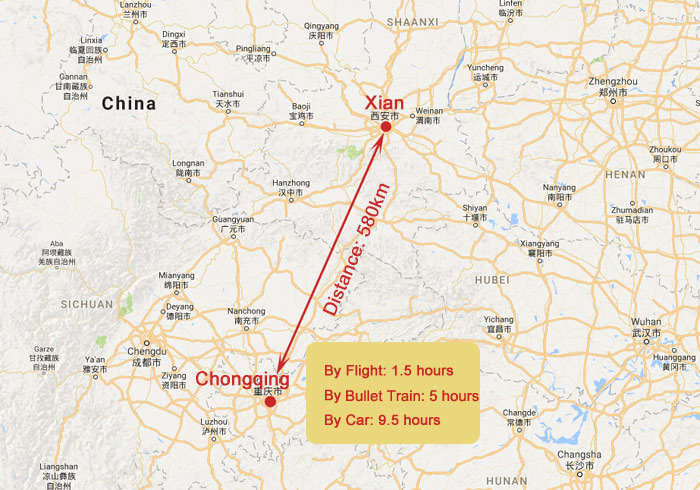 Xian to Chongqing Distance, Chongqing Xian Flights & Trains